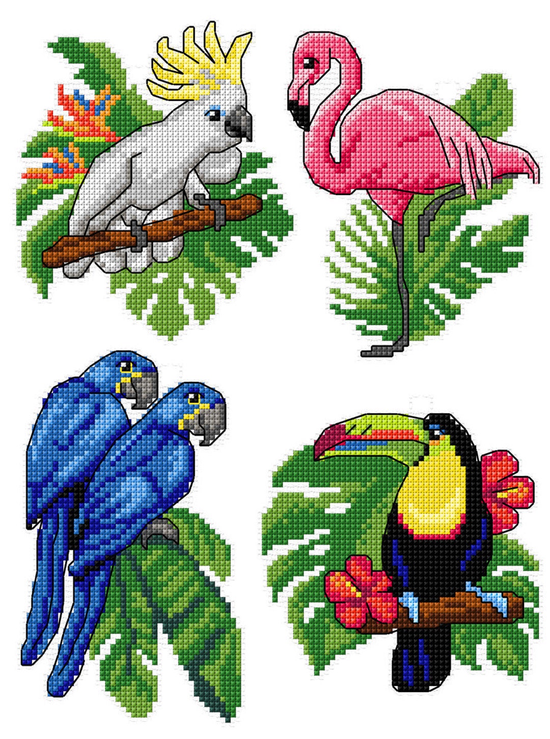 Exotic Birds - Plastic Canvas Cross Stitch Set of 4 Cross Stitch ...