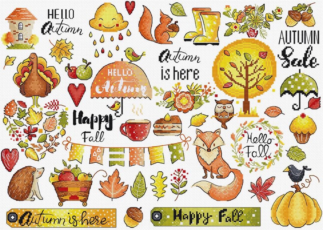 Autumn Sampler - Cross-stitch Kit. Autumn Embroidery Pattern. USA ...