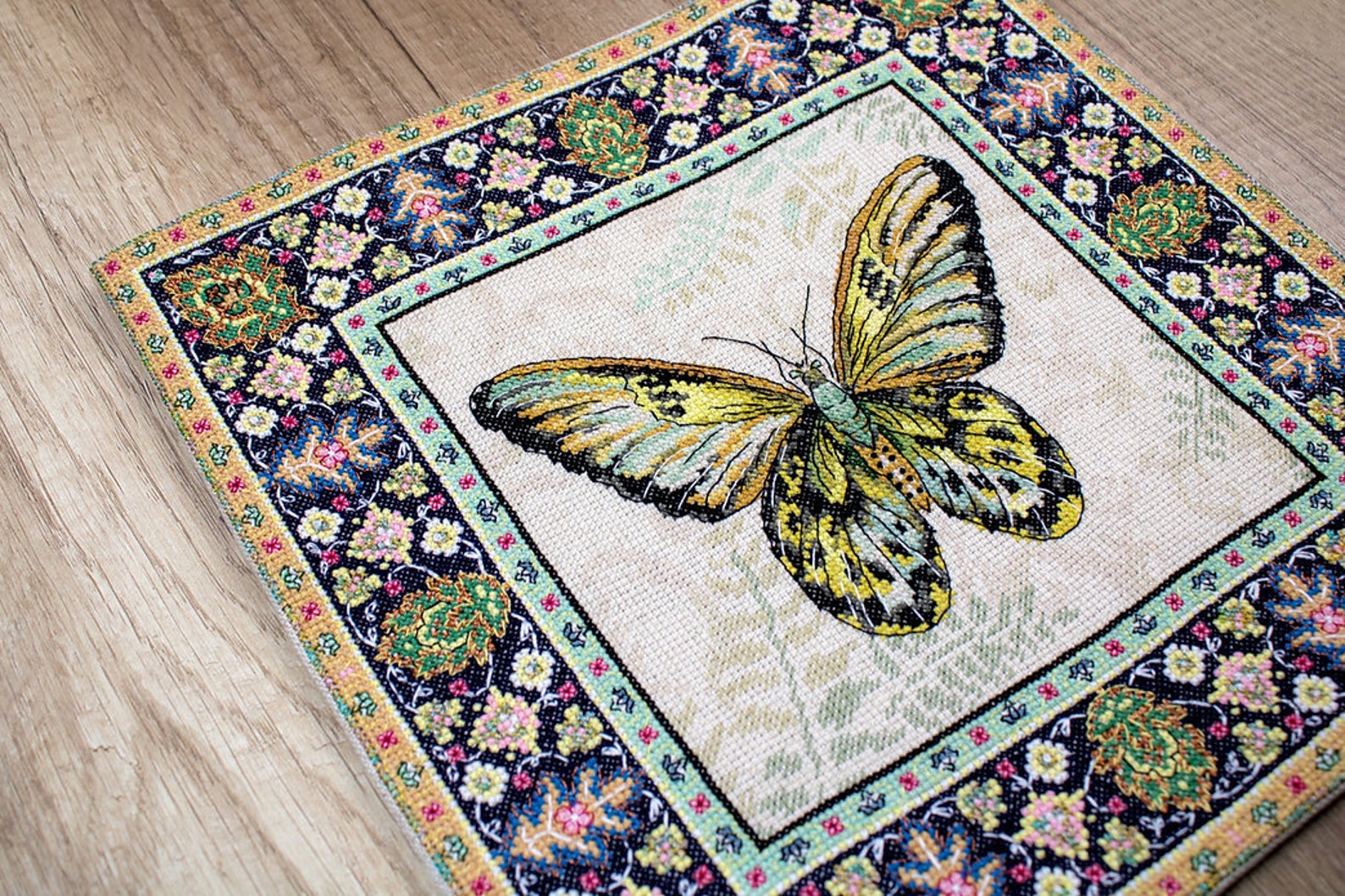 Yellow Butterfly Cross-stitch Kit on Aida 16 Count Canvas. - Etsy