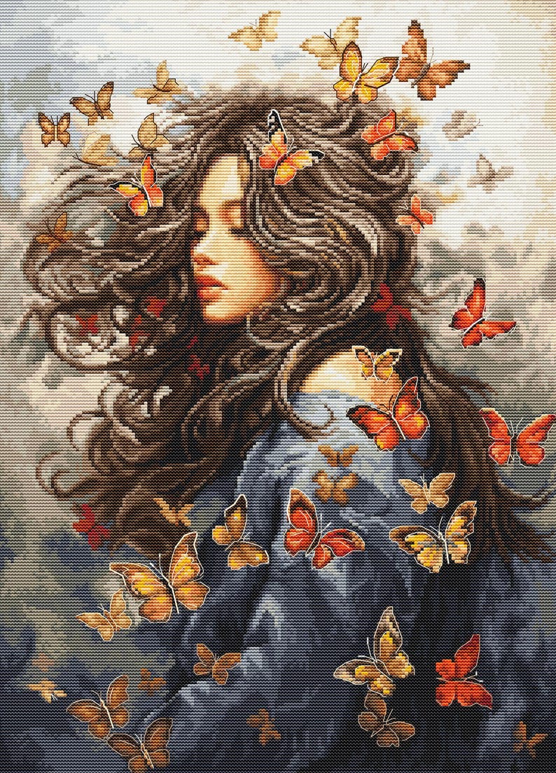 Counted Cross-stitch Kit – Passion in Flight. Woman With Butterflies ...