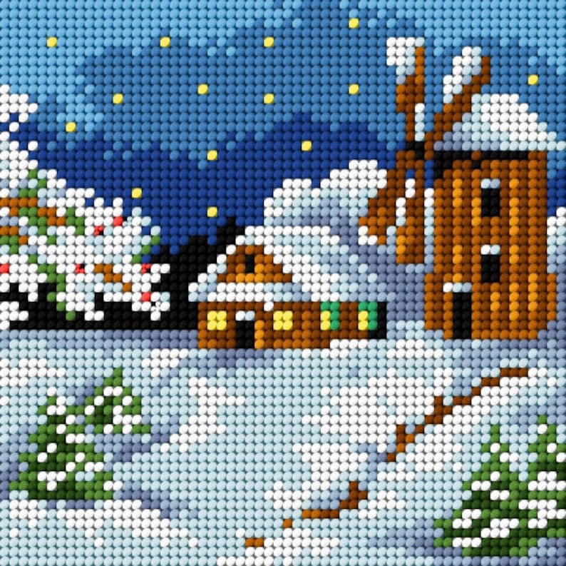 Winter Needlepoint Canvas for Half Stitch Without Yarn. Winter Windmill ...