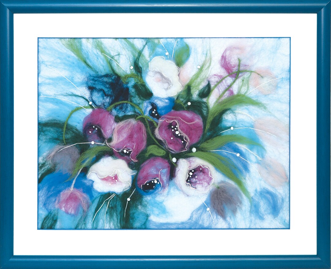 Blue Flowers Felting Kit. Needle Felting Kit. Purple Tulips Sewing ...
