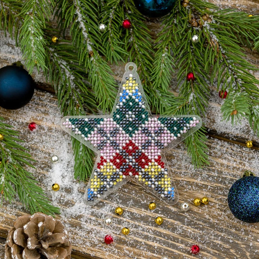 Plastic Canvas Christmas Star Ornament Kit - Bead Embroidery Kit on a ...