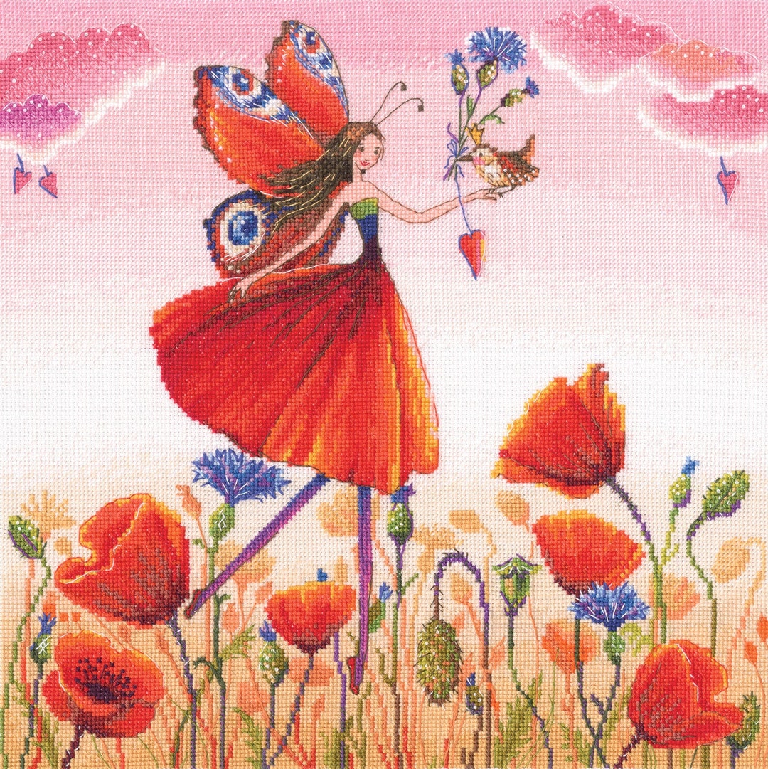 Poppy Color - Cross Stitch Kit on Aida 16 Сount Canvas. Fairy Cross ...