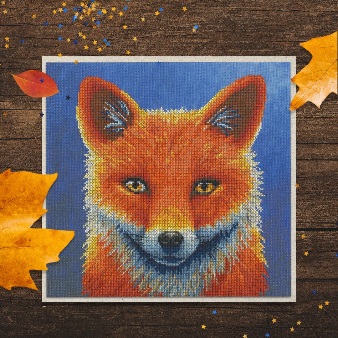 Counted Cross-stitch Kit on Aida 14 Count Canvas - Cunning. Fox Cross ...