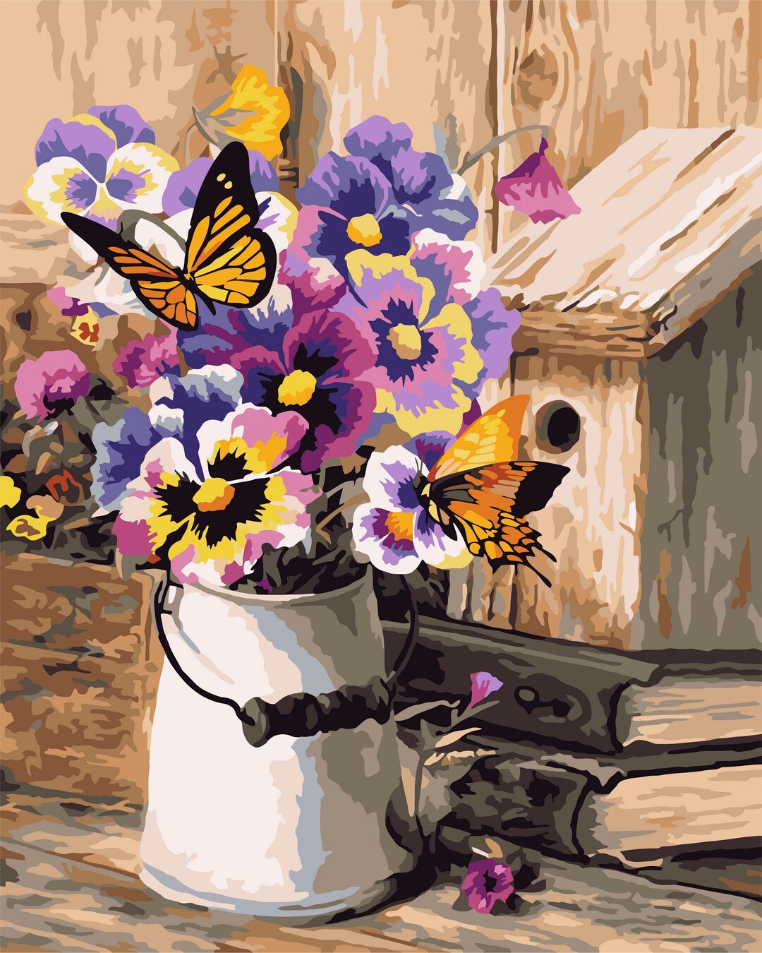 Paint by Numbers Kit Pansies and Butterflies B129 19.69 X - Etsy