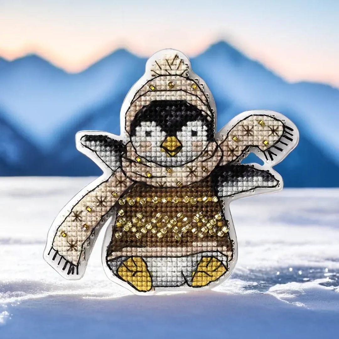 Little Penguin Cross-stitch Kit on a Plastic Base. Cute Penguin ...
