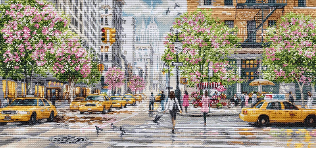 New York - Cross-stitch Kit on Aida 18 Count Canvas. City Streets ...