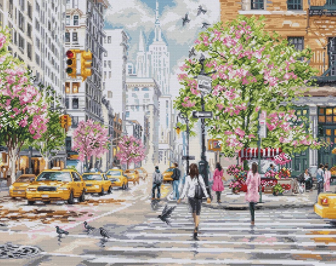 New York Cross-stitch Kit on Aida 18 Count Canvas. City Streets Pattern ...