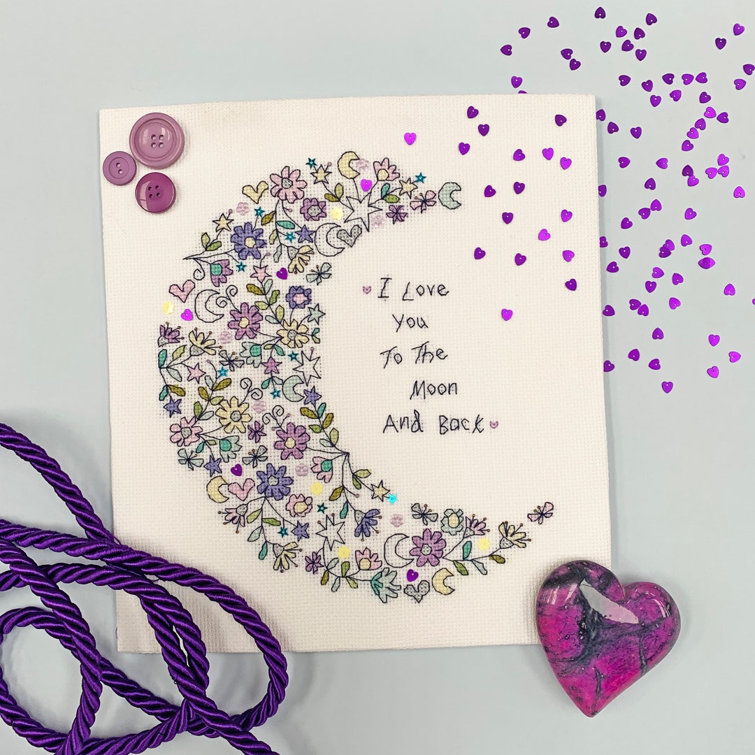 Counted Cross-stitch Kit on Aida 14 Count Canvas - Love You to the Moon ...
