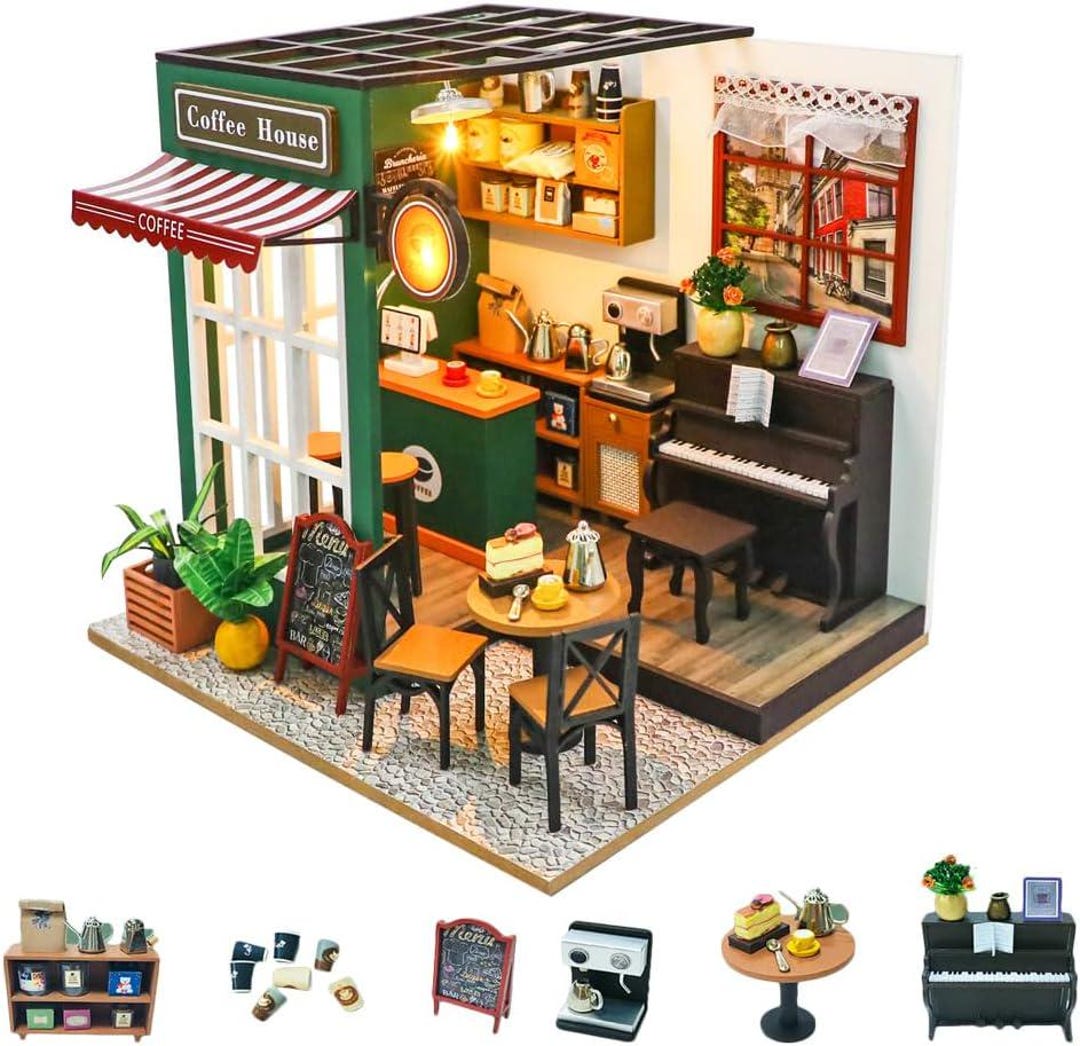 Miniature Roombox Kit - Coffee Shop. DIY Home Decor Dollhouse Kit With ...