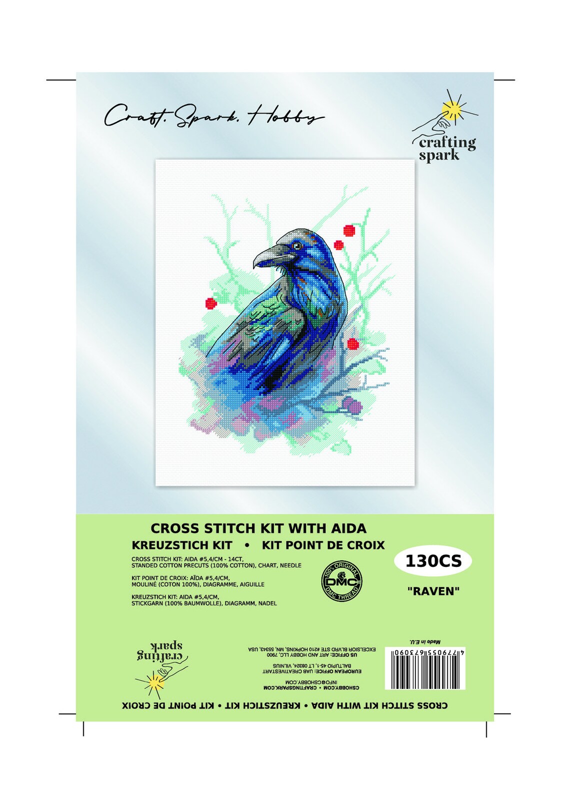 Black Raven. Bird on the Branch Counted Cross-stitch Kit on Aida 16 ...