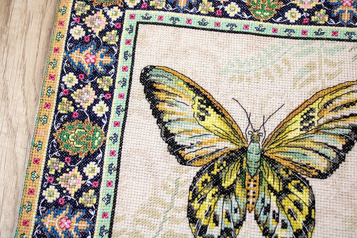 Yellow Butterfly Cross-stitch Kit on Aida 16 Count Canvas. - Etsy