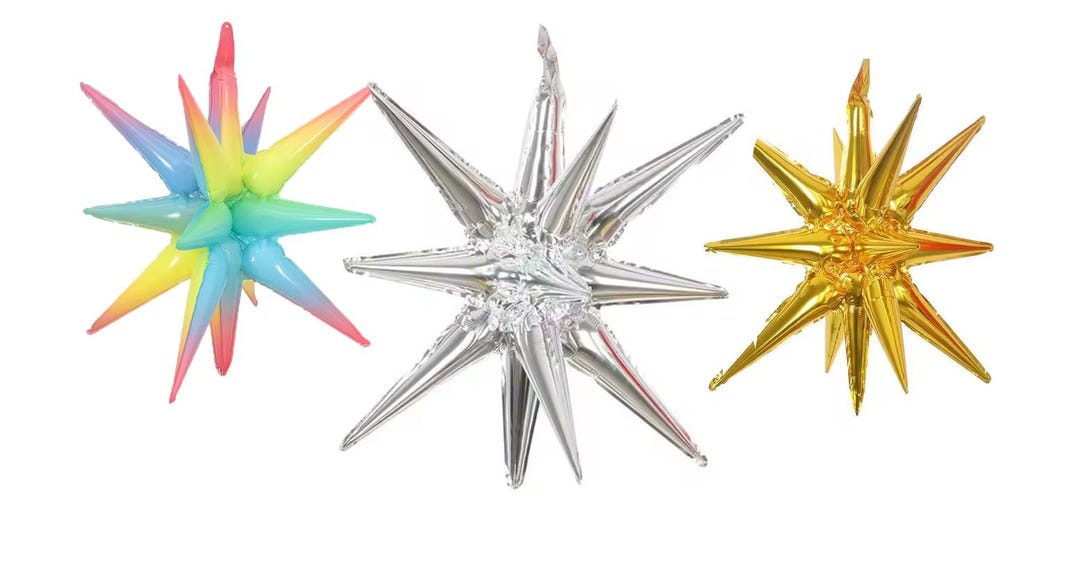 Mylar Balloon Explosion Star Decoration. Golden. Silver and Rainbow ...