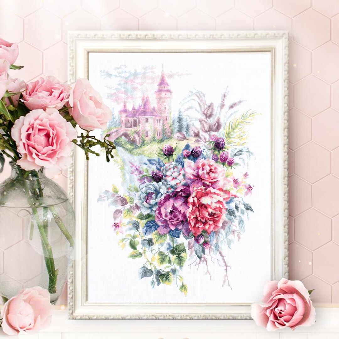 The Old Castle - Counted Cross-stitch Kit. Floral Pattern on Aida 14 ...