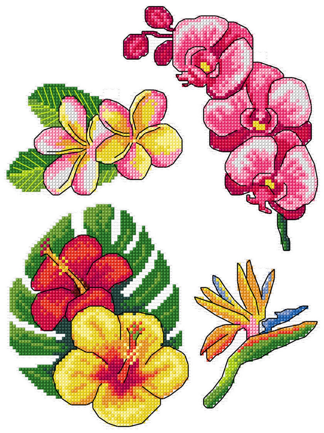 Exotic Flowers - Plastic Canvas Cross Stitch Set of 4 Patterns by ...