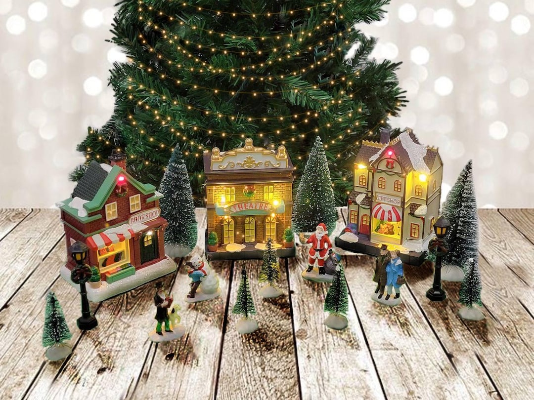 Snow-covered Christmas Village Scene With LED Lights - Starlit Village ...