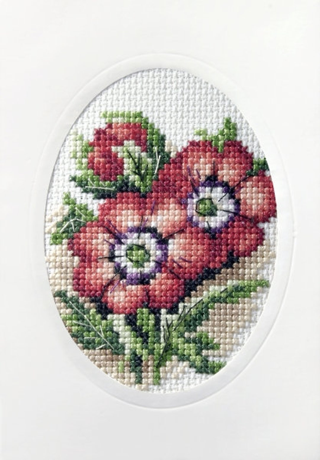 Red Flowers Cross Stitch Postcard for Gifts Cross-stitch Kit ...