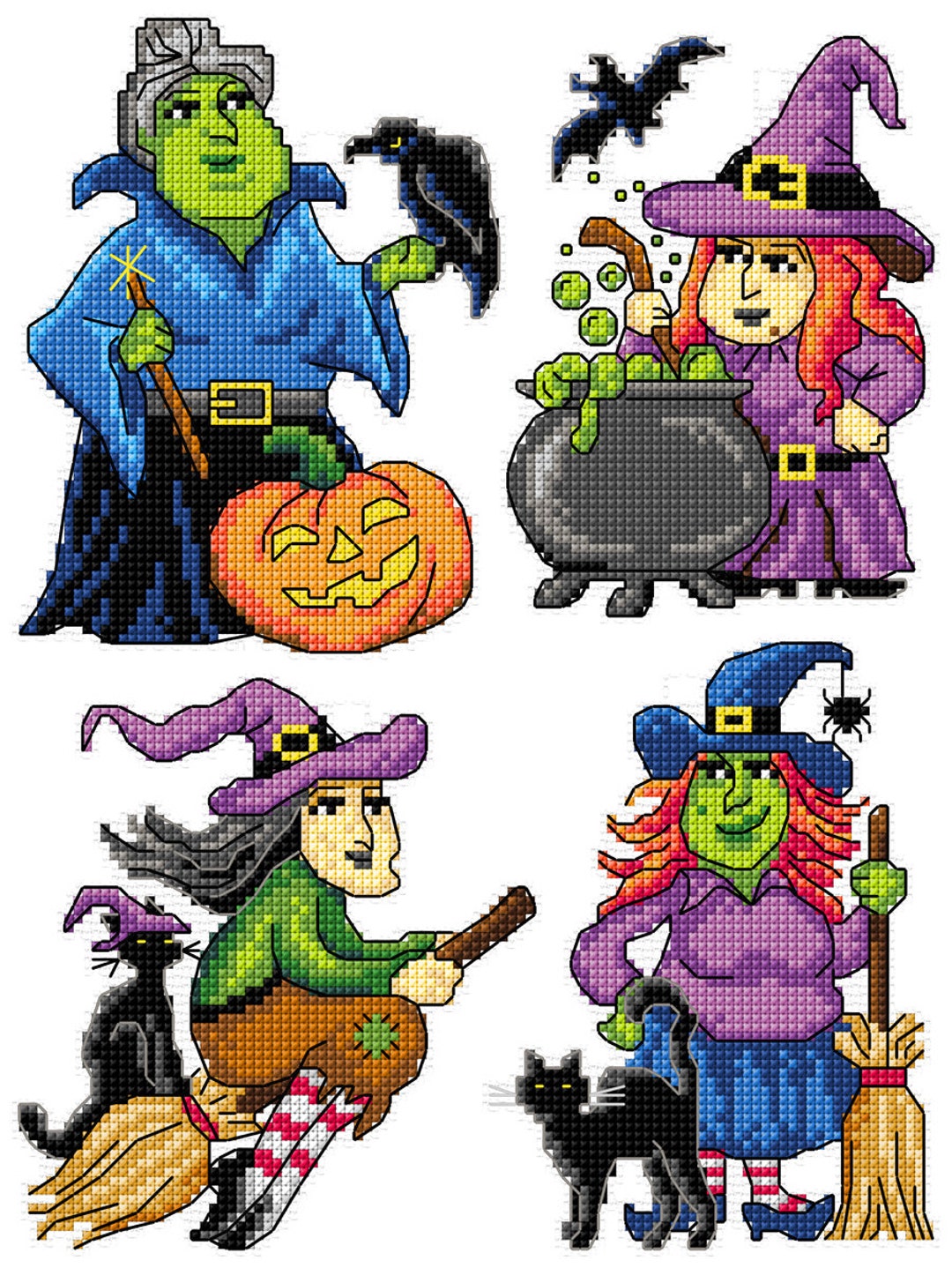Halloween Witches With Secret Potions and Bats - Counted Cross-stitch ...