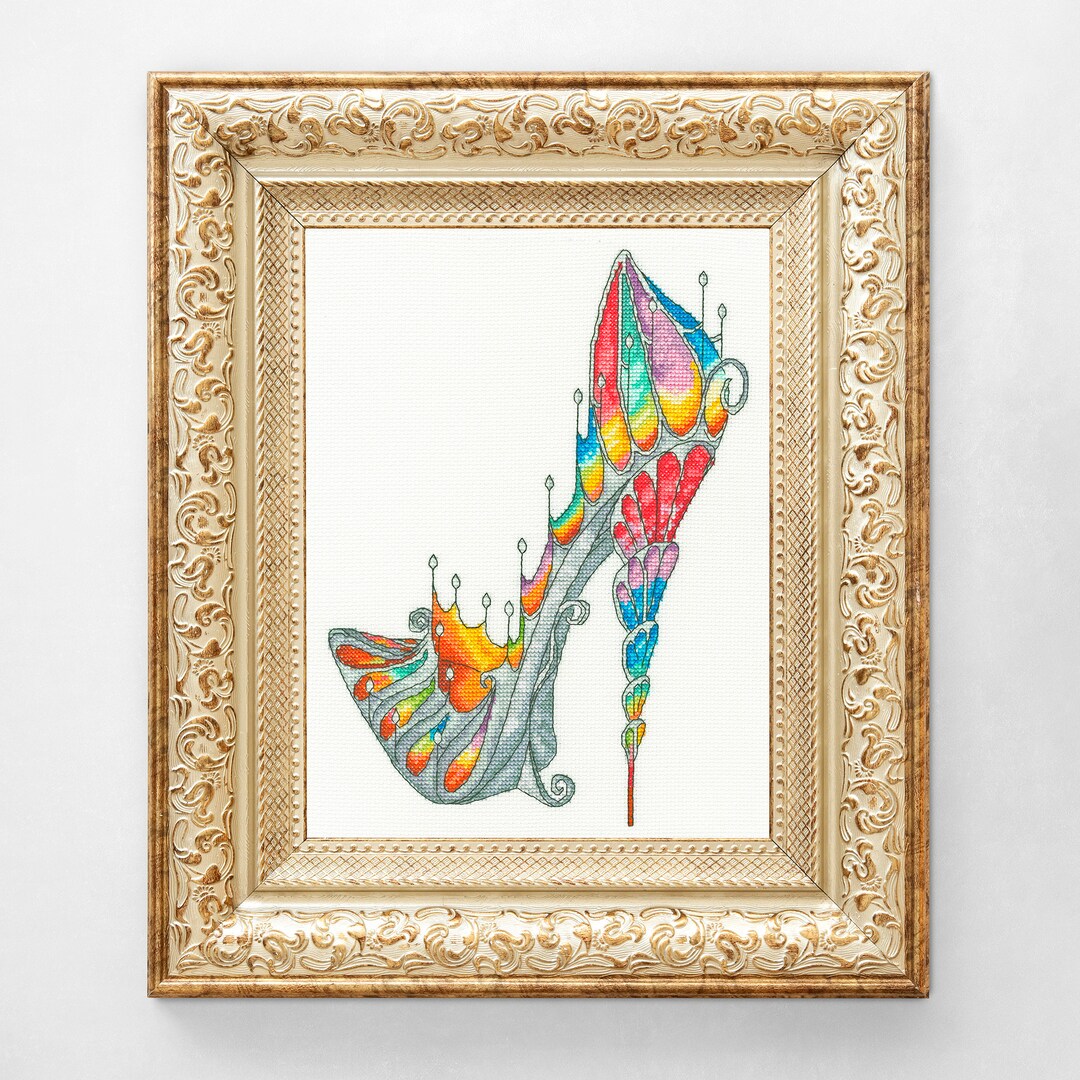 Stained Glass Slipper. Sally King Cross-stitch Kit on Aida 14 Count ...