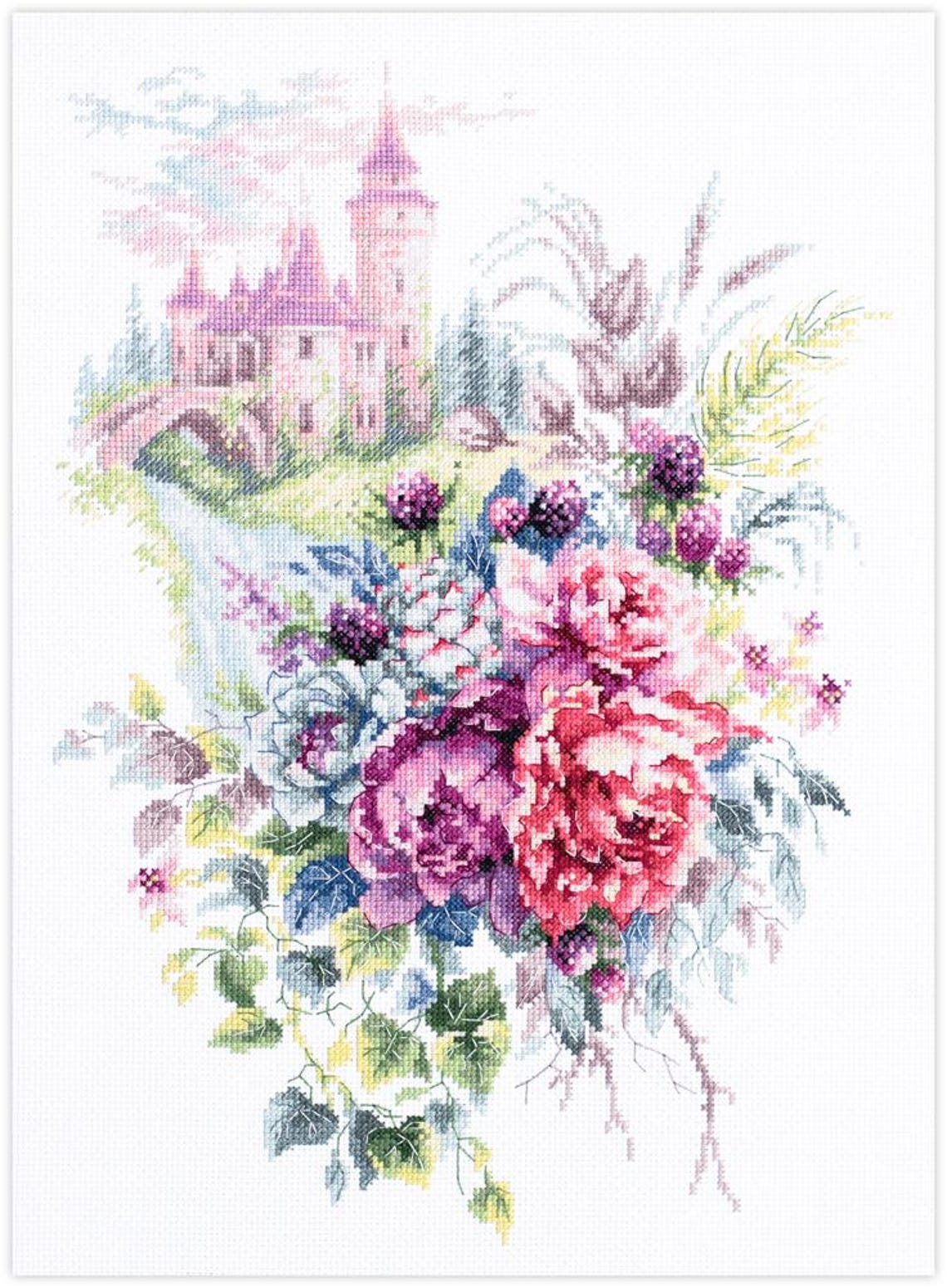 The Old Castle - Counted Cross-stitch Kit. Floral Pattern on Aida 14 ...