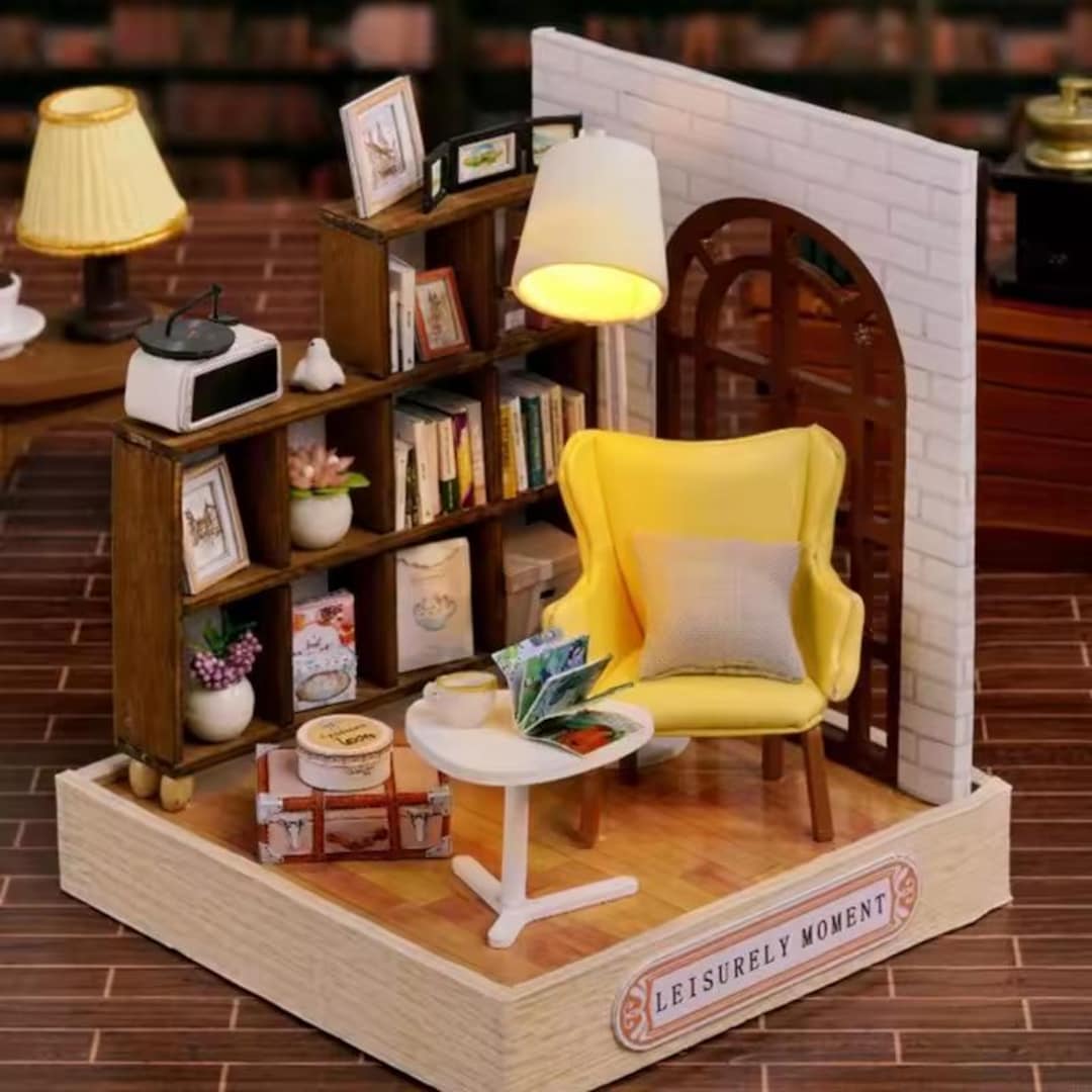 Leisurely Moment Wizardi DIY Miniature Library Kit - Cozy Reading Nook ...