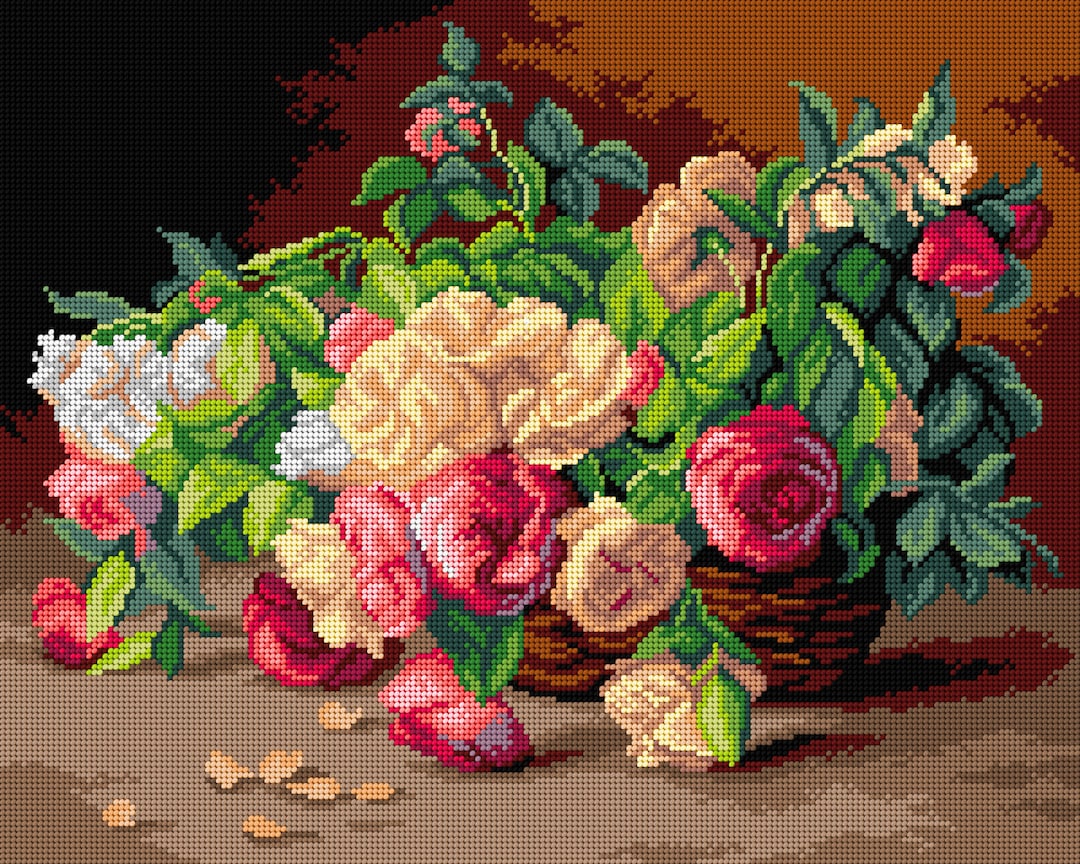 Gobelin Canvas for Halfstitch Without Yarn After Henri Biva - Roses in ...