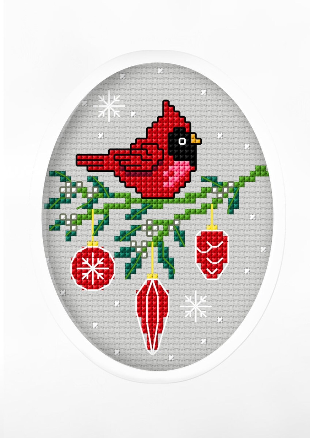 Christmas Cardinal Cross Stitch Postcard for Gifts. Embroidery. Winter ...
