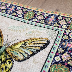 Yellow Butterfly Cross-stitch Kit on Aida 16 Count Canvas. Monochrome ...