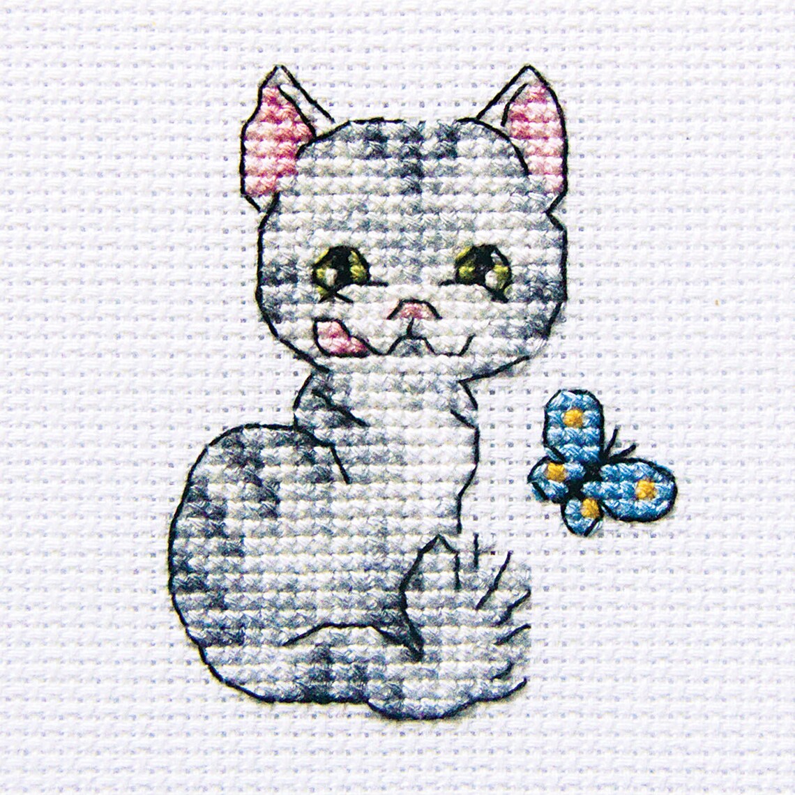 Pretty Cat. Grey Cat With Butterfly Cross-stitch Kit on Aida - Etsy