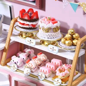 Sweet Talk Wizardi DIY Miniature Cafe Kit - Pink Coffee Shop With Cakes ...