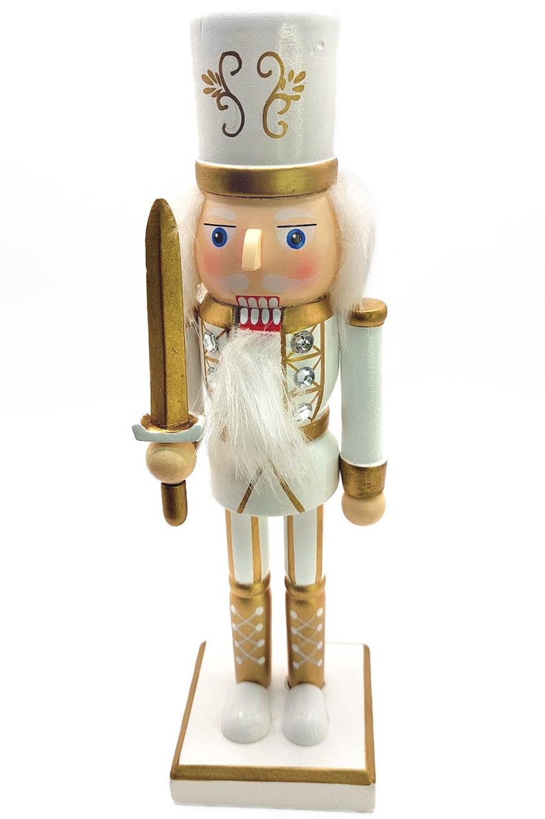 Elegant Gold & White Wooden Nutcrackers 9.84 in – Traditional Wooden ...