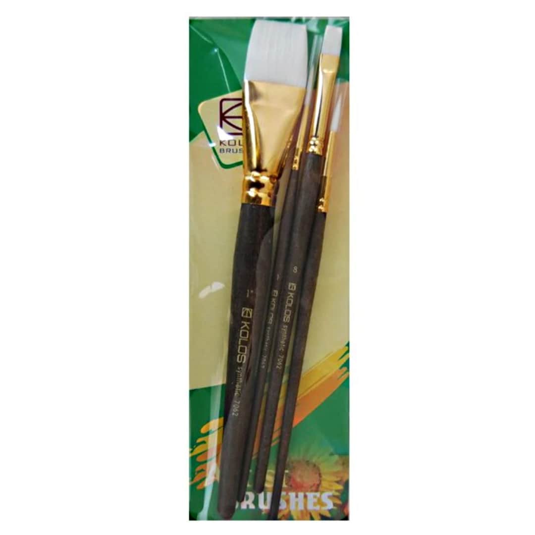 Kolos Set of Paint Brushes. Synthetic Round/flat Hair and Short Wooden ...