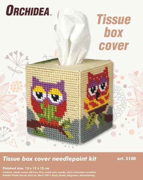 Tissue Box Cover Owls Needlepoint Half Stitch on the Plastic - Etsy