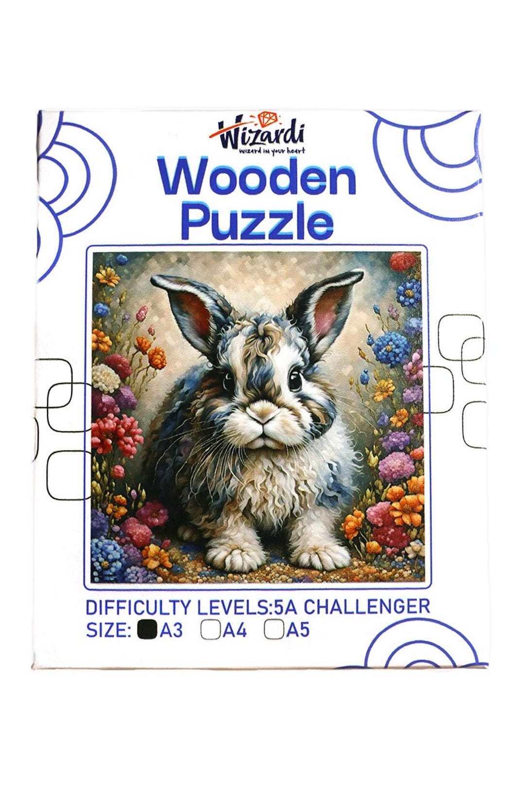Rabbit in Flowers - Jigsaw Wooden Puzzle 11.61" X 11.61". 5A Challenger ...
