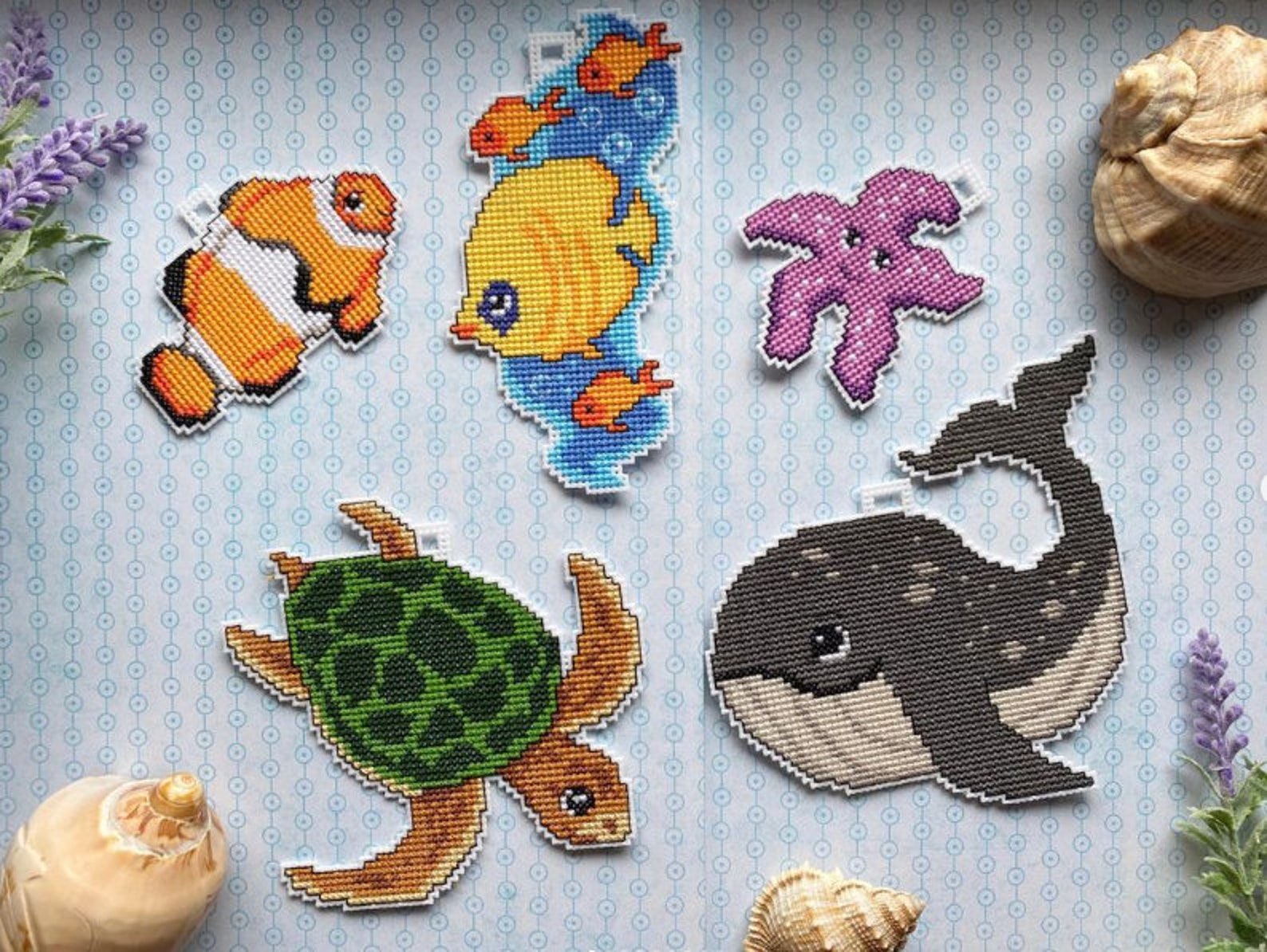 Turtle Plastic Canvas Cross Stitch Kit. 5 Cross Stitch Patterns on the ...