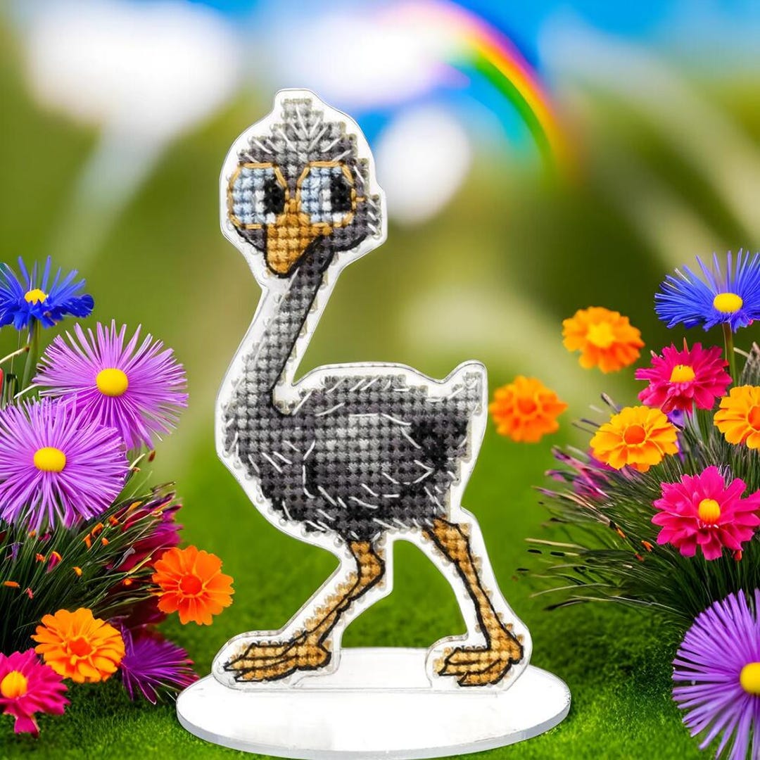 Ostrich Cross-stitch Kit on a Plastic Base. Animal Embroidery Kit ...