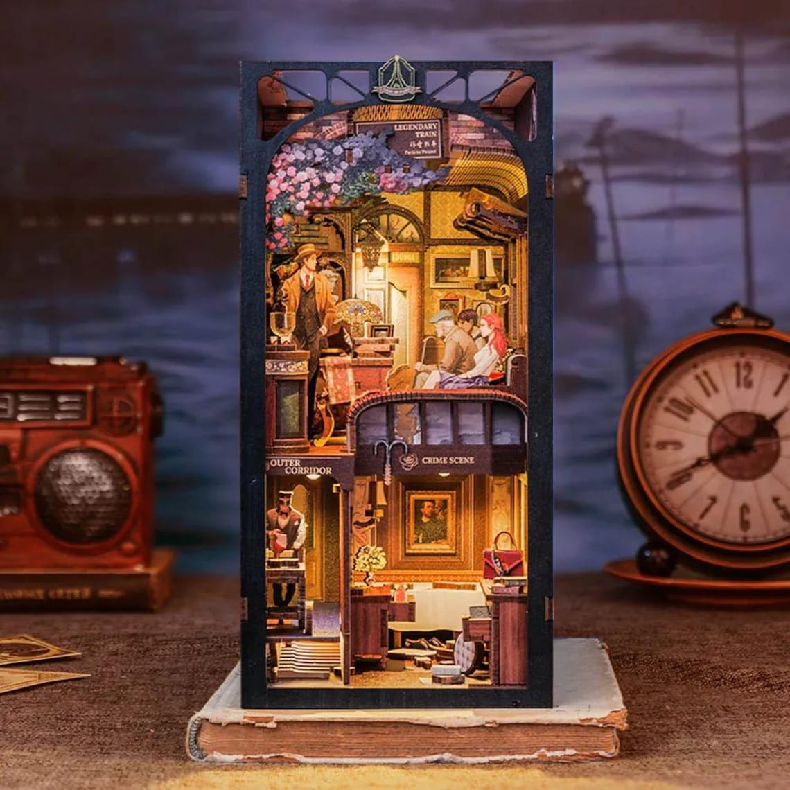 Book Nook Miniature Roombox Kit - Train Mystery. DIY Booknook Bookshelf ...