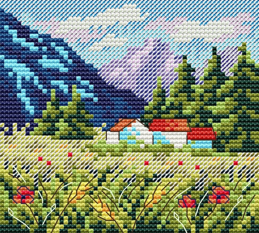 Mountain Landscape Cross Stitch Kit. Landscape Cross Stitch Pattern on ...