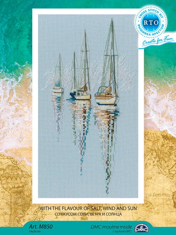 Sailing Ship Cross-stitch Kit on Aida 14 Count Canvas. Monochrome ...