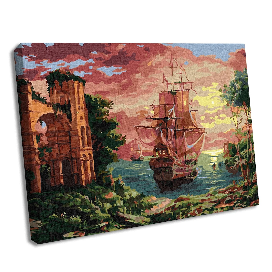 Sailing Ship Paint by Numbers Kit Evening Harbor KHO2767 19.69 X 15.75 ...