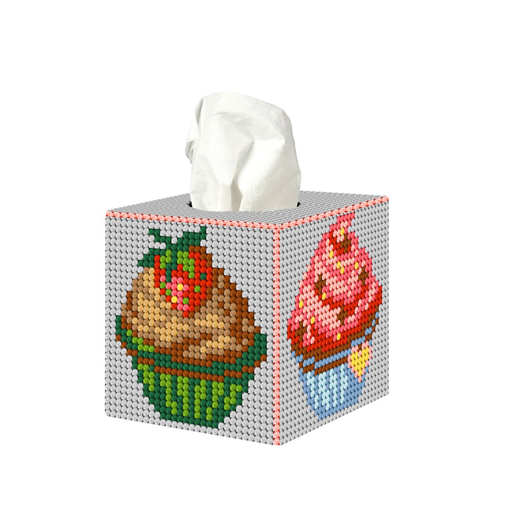 Tissue Box Cover Cupcakes - Needlepoint Half Stitch on the Plastic ...