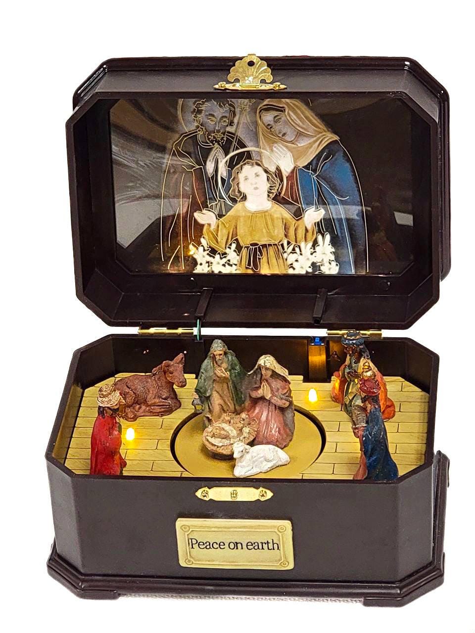 Nativity Scene Keepsake Box. Holy Family Display With LED Lights ...