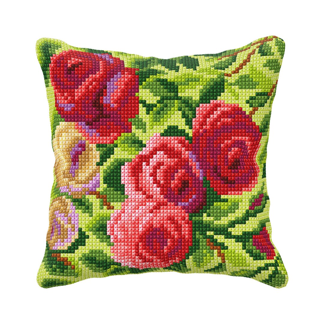 Roses - Latch Hook Cushion Kit. Printed Tapestry Canvas. Red Flowers ...