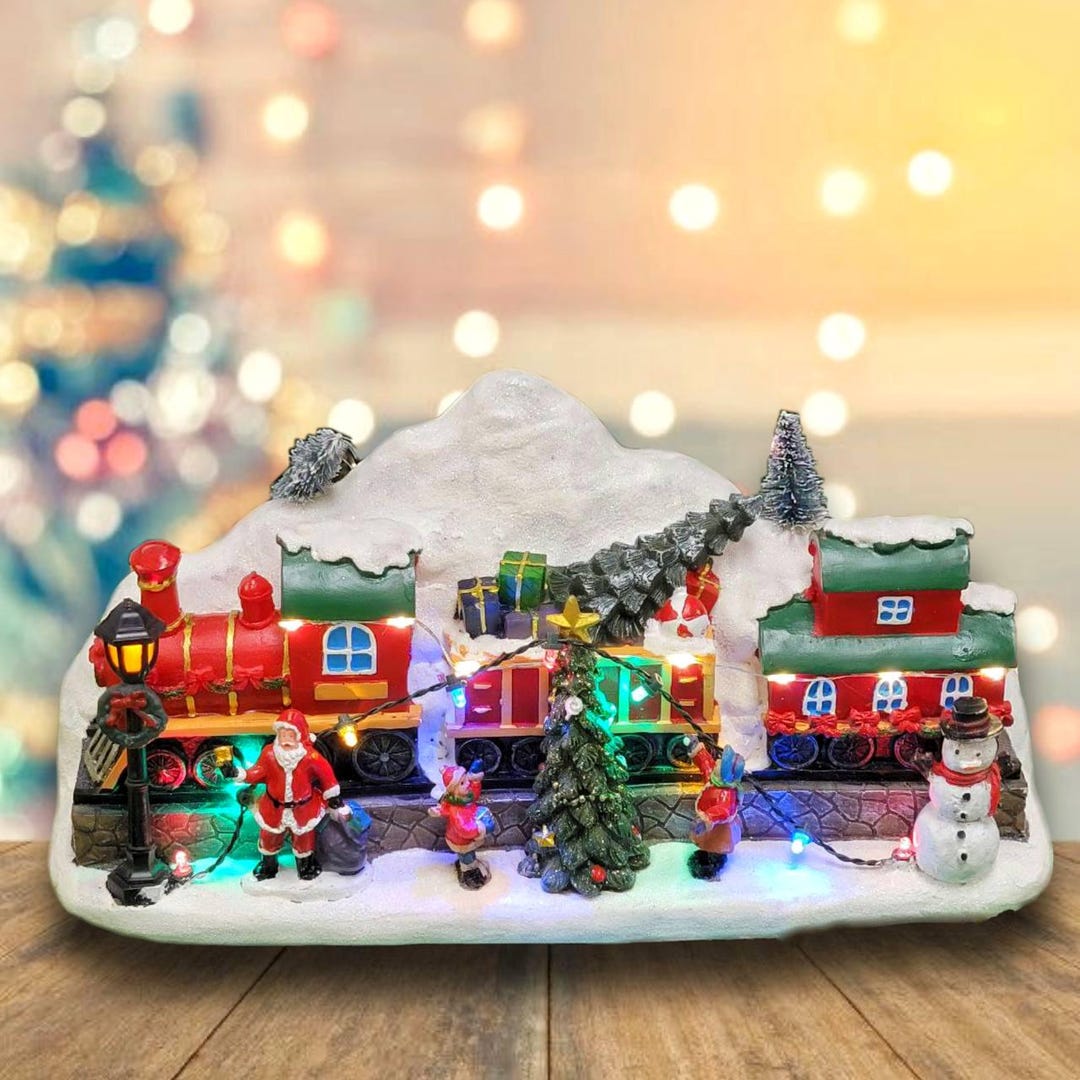 Christmas Train Scene With LED Lights. Festive Train. Holiday ...