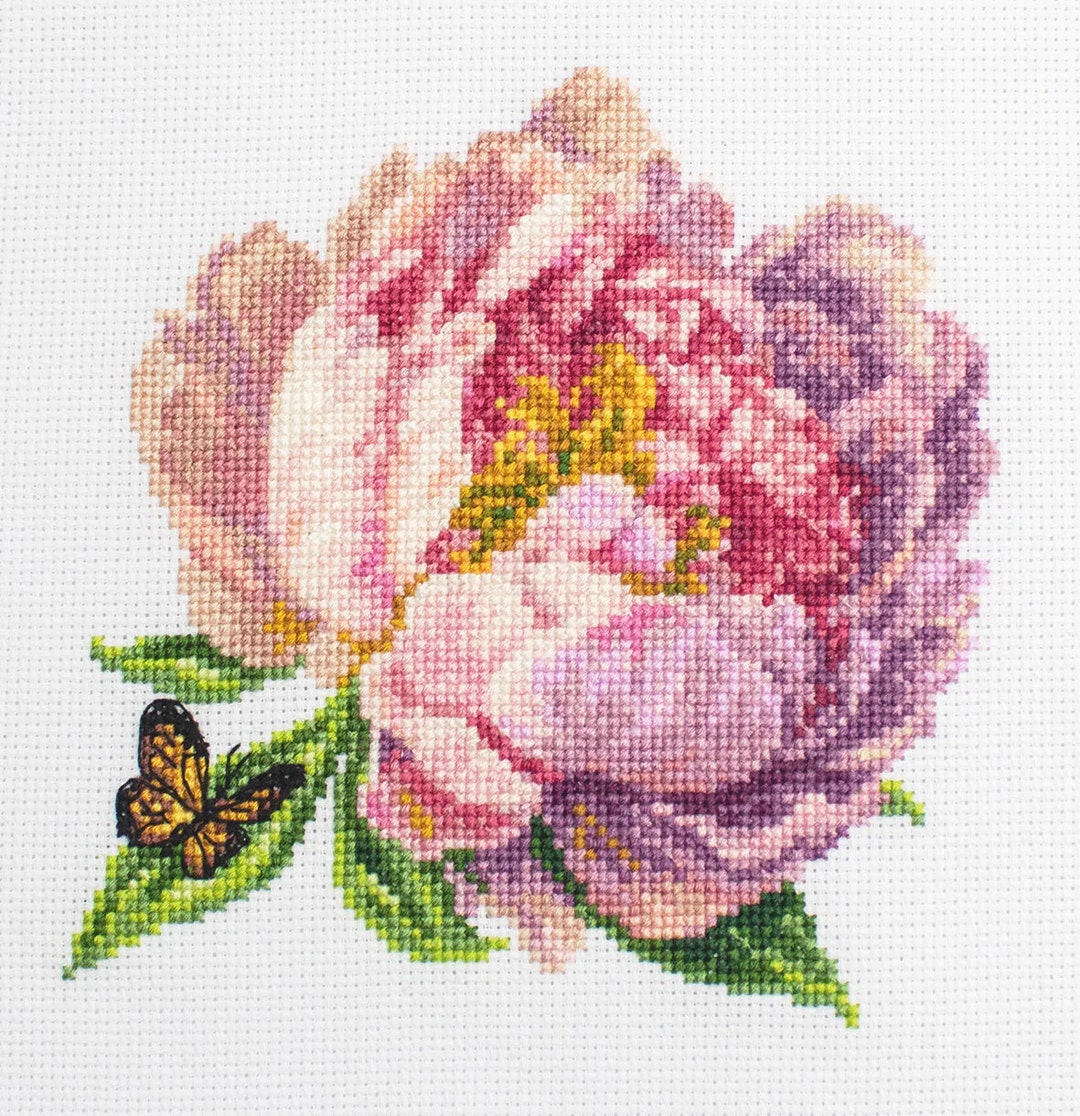 Bright Peonies With Butterfly Cross-stitch Kit on Aida 18 Count Canvas ...