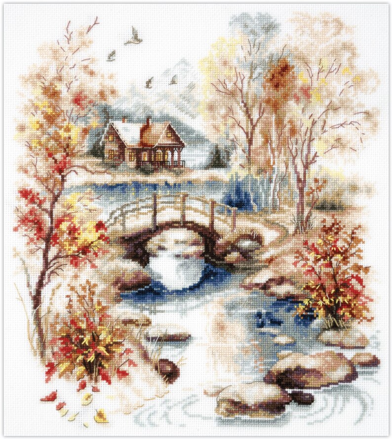 Autumn Watercolor - Counted Cross-stitch Kit. Autumn Landscape Pattern ...