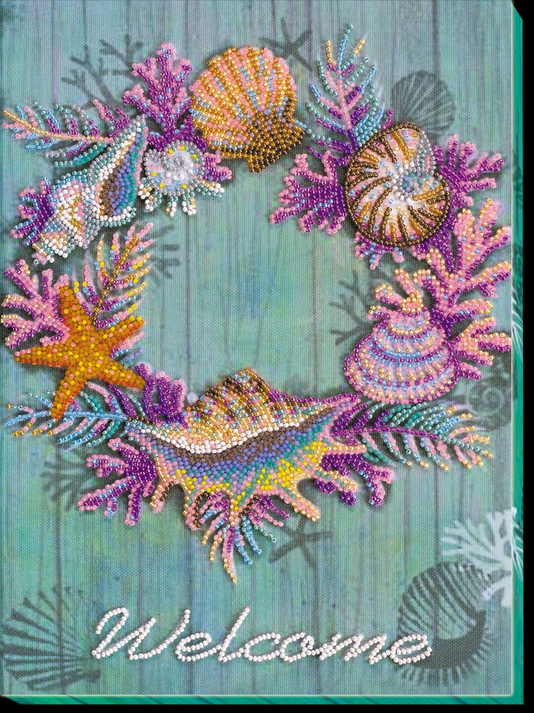 Wreath of Shells Beaded Embroidery Kit on Fabric. DIY Coastal Beadwork ...
