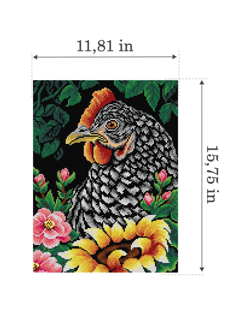 Chicken With Flowers. Needlepoint Canvas for Half Stitch Without Yarn ...