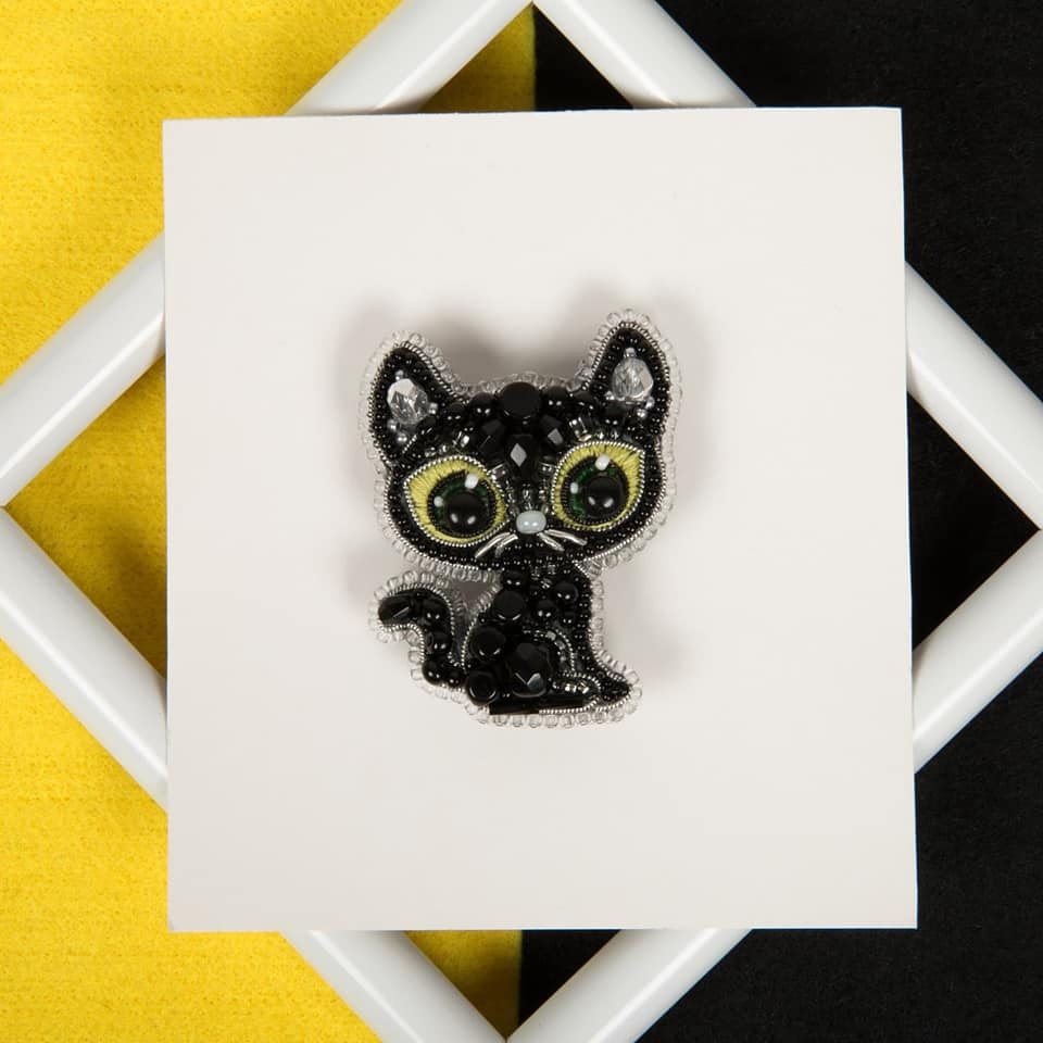 Black Cat DIY Beading Kit. Handmade Jewelry Making Kit. Bead Embroidery ...